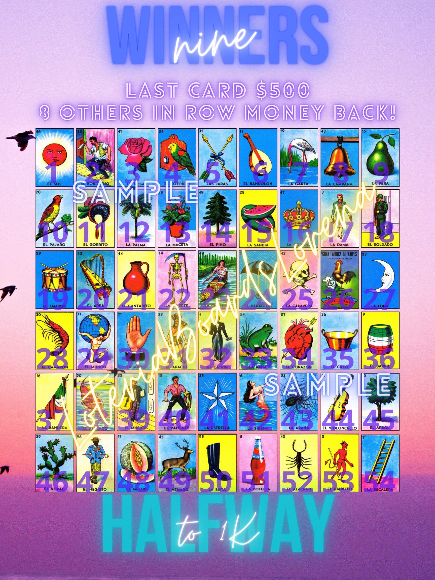 Loteria Board Multi-winner 500 Plus 8 on Same Line - Etsy