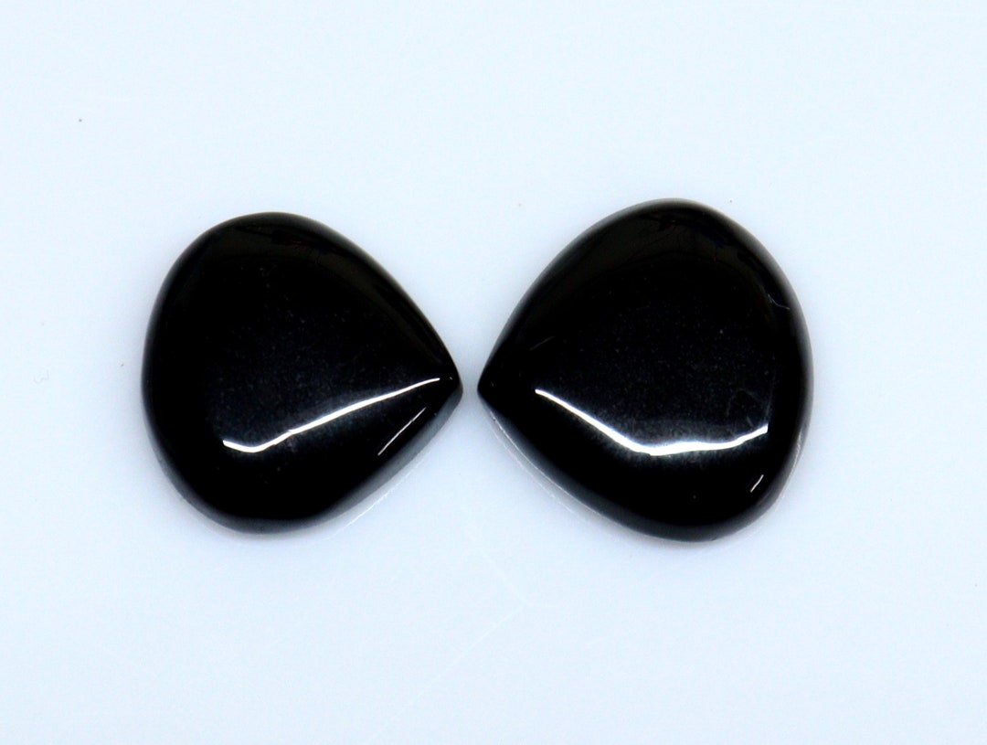 21.00 CT Black Onyx Heart Shape Pair Gemstone Natural Onyx Cabochon ...