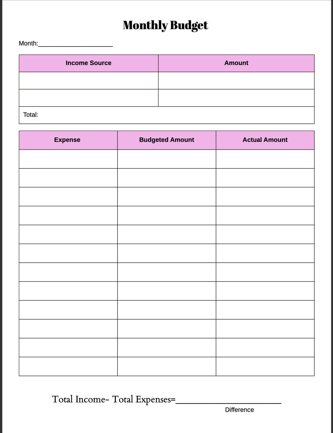 Monthly Budget Planner Simple - Etsy