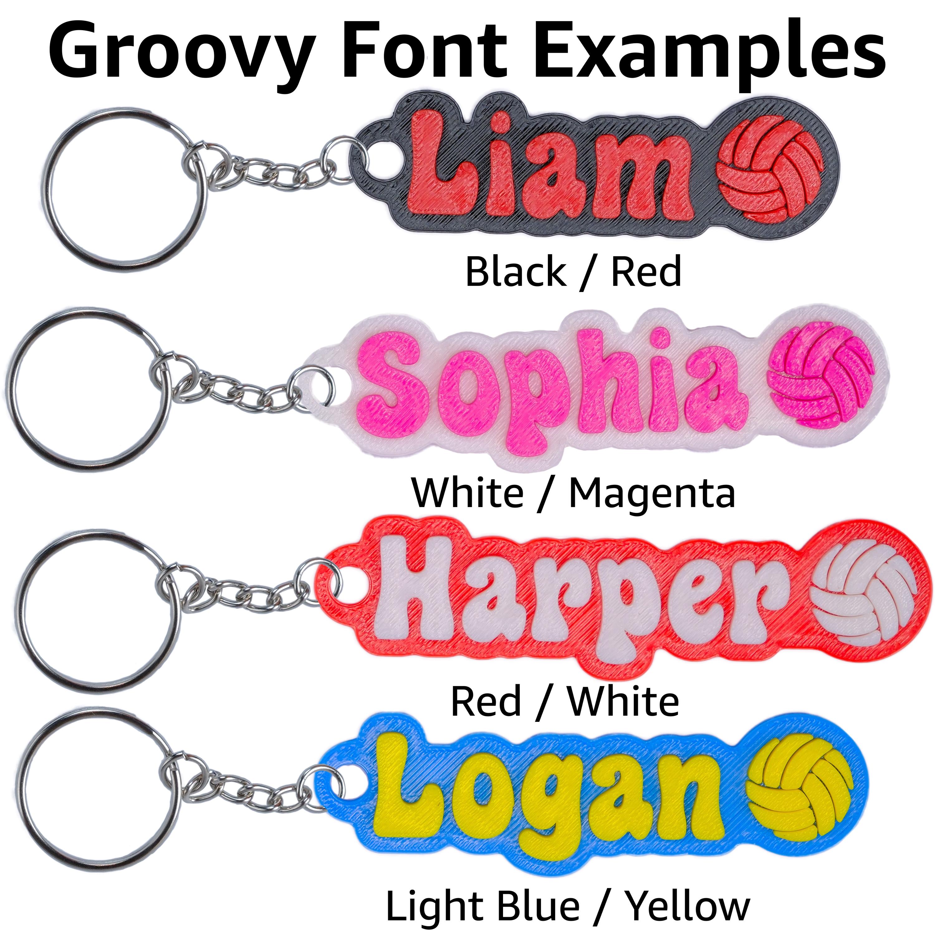 Groovy Font Custom Volleyball Keychain, Personalized Key Chain, Custom ...