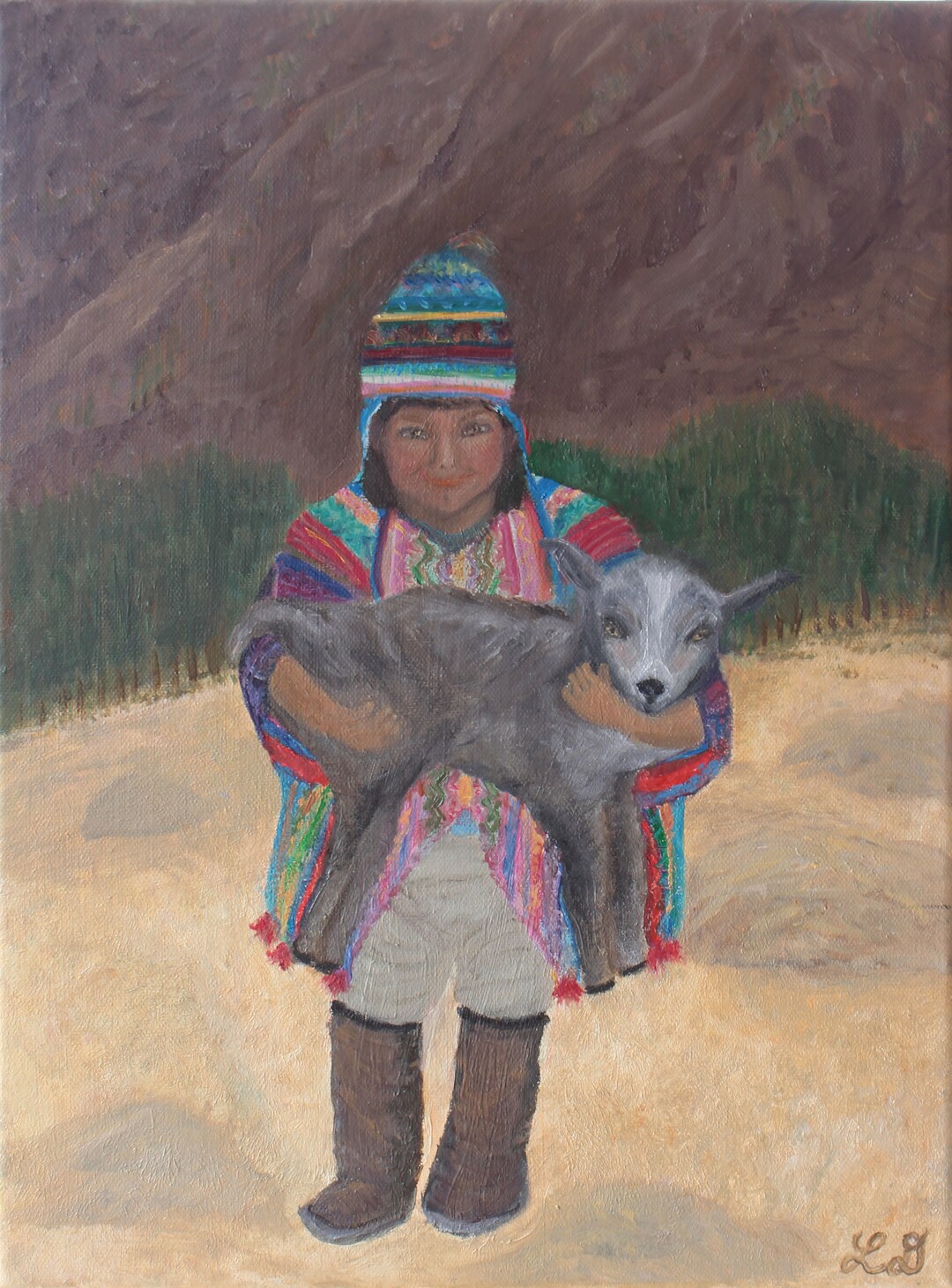 Giclee Print of a Peruvian Boy Holding a Baby Goat original - Etsy