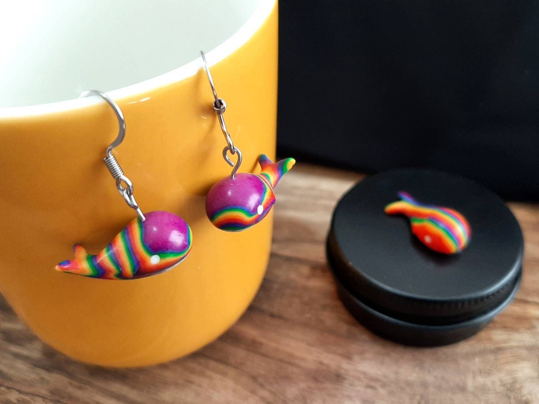 Handmade Whale Earrings Polymer Clay Earrings Rainbow Whale Earrings ...