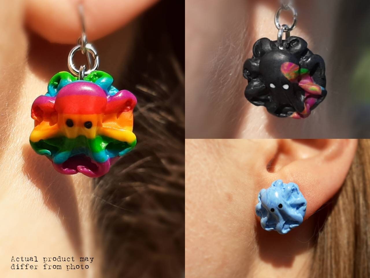 Handmade octopus earrings Polymer clay earrings Black - Etsy France