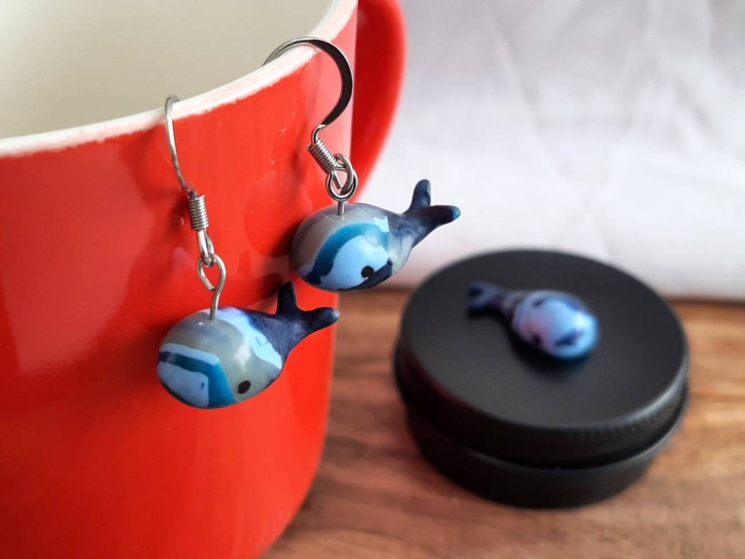 Handmade Whale Earrings Polymer Clay Earrings Blue Whale Earrings Sea ...