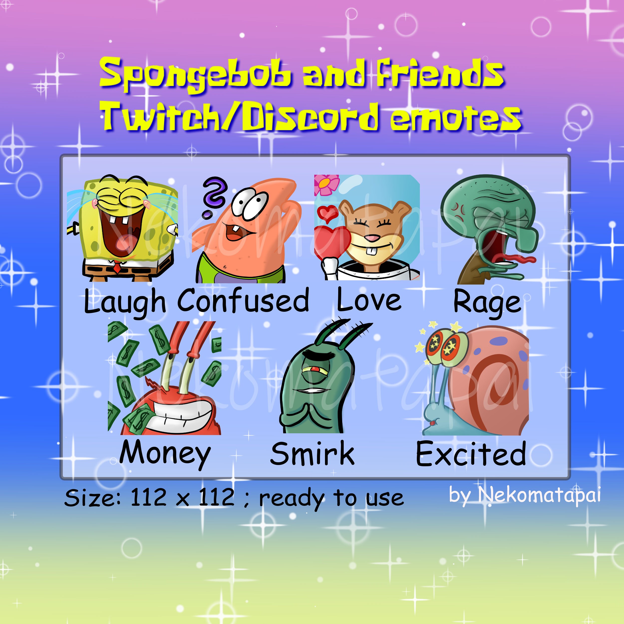 Spongebob emotes for Twitch/Discord | Etsy