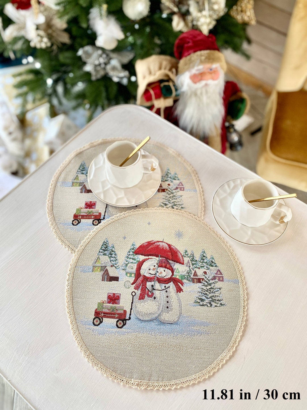 Lovely Little Snowmen Table Linens. Fabric Coasters. Christmas - Etsy