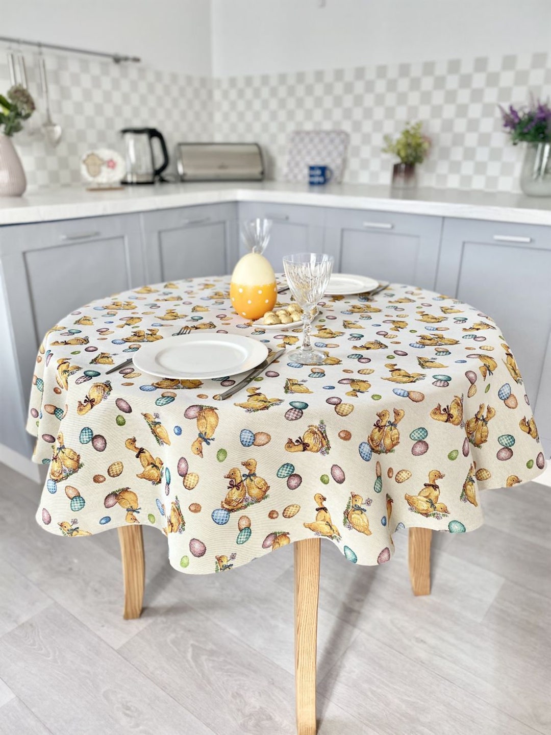 2024 Easter Tablecloth With Easter Eggs and Chickens, Square and ...