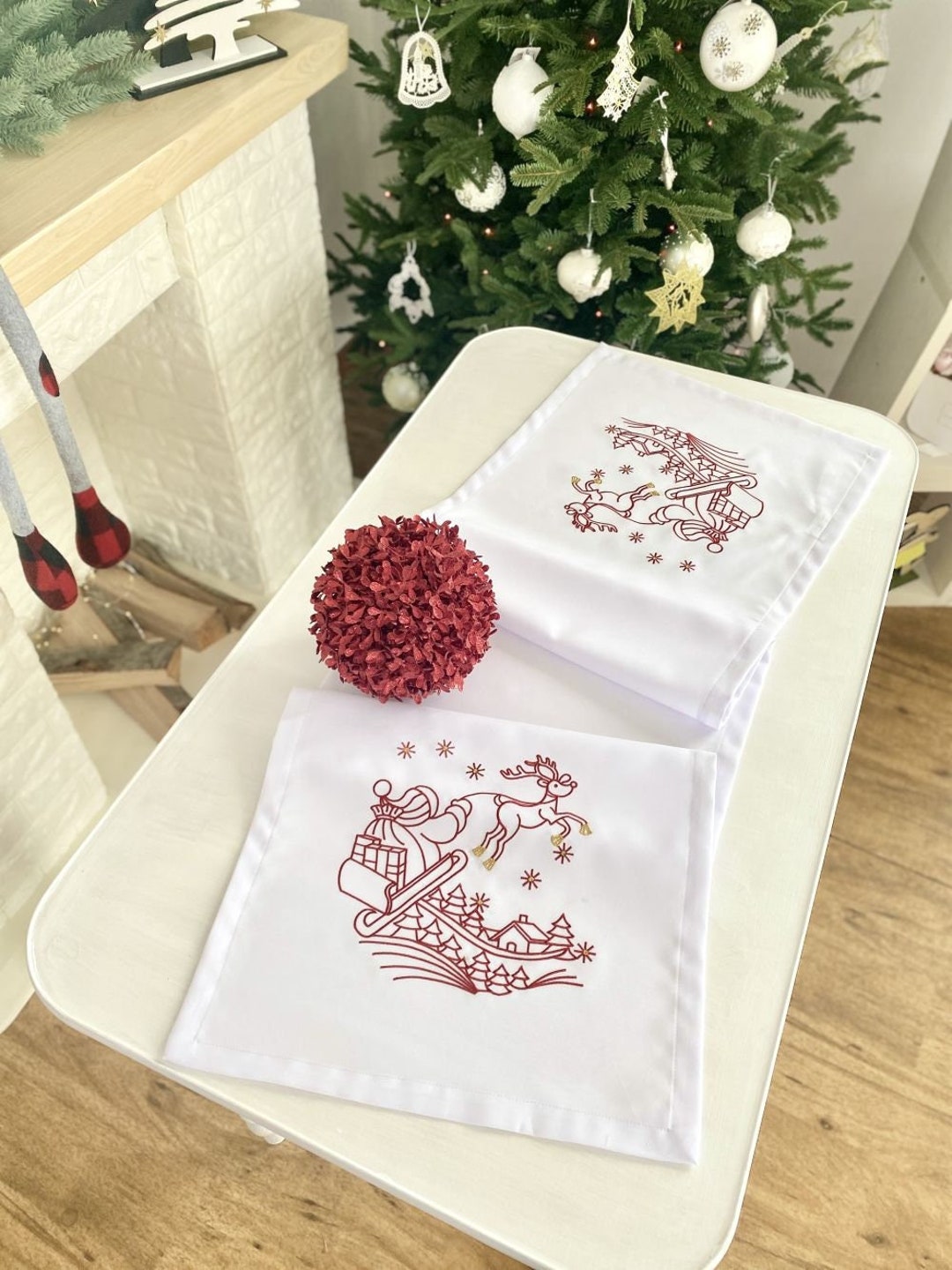 Christmas Table Runner With Embroidery. 100% Polyester Table - Etsy