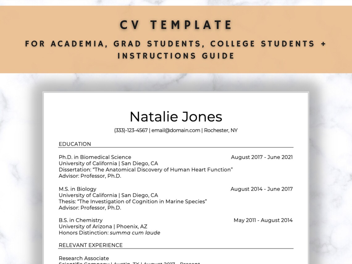 CV Template for Grad Students, College Students and Academic Research ...
