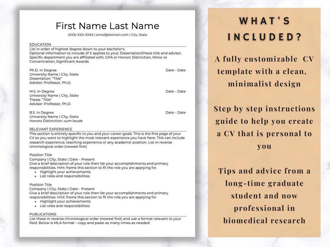 CV Template for Grad Students, College Students and Academic Research ...