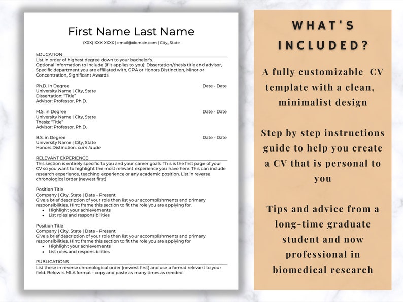 CV Template for Grad Students, College Students and Academic Research ...