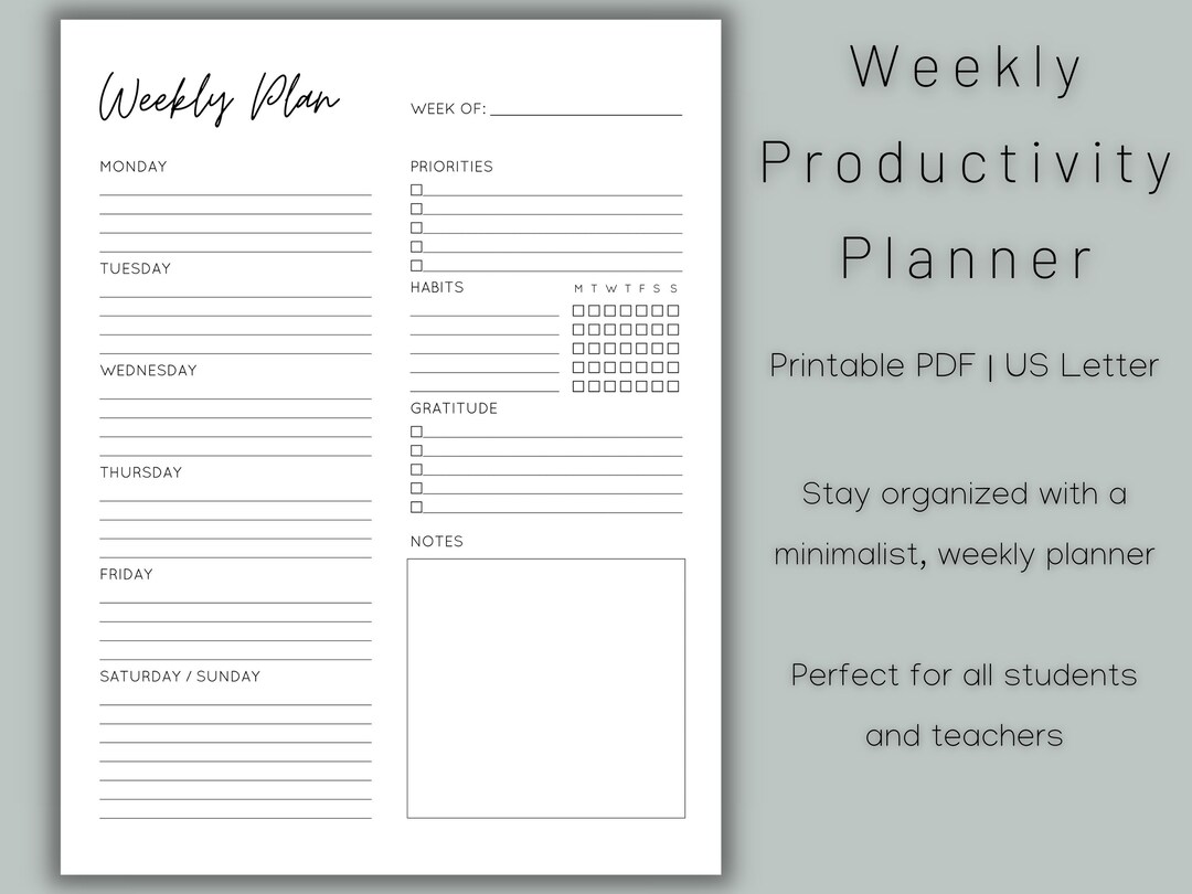 Weekly Student Planner | Planner Printable | Academic Planner ...