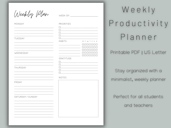 Weekly Student Planner Planner Printable Academic Planner | Etsy