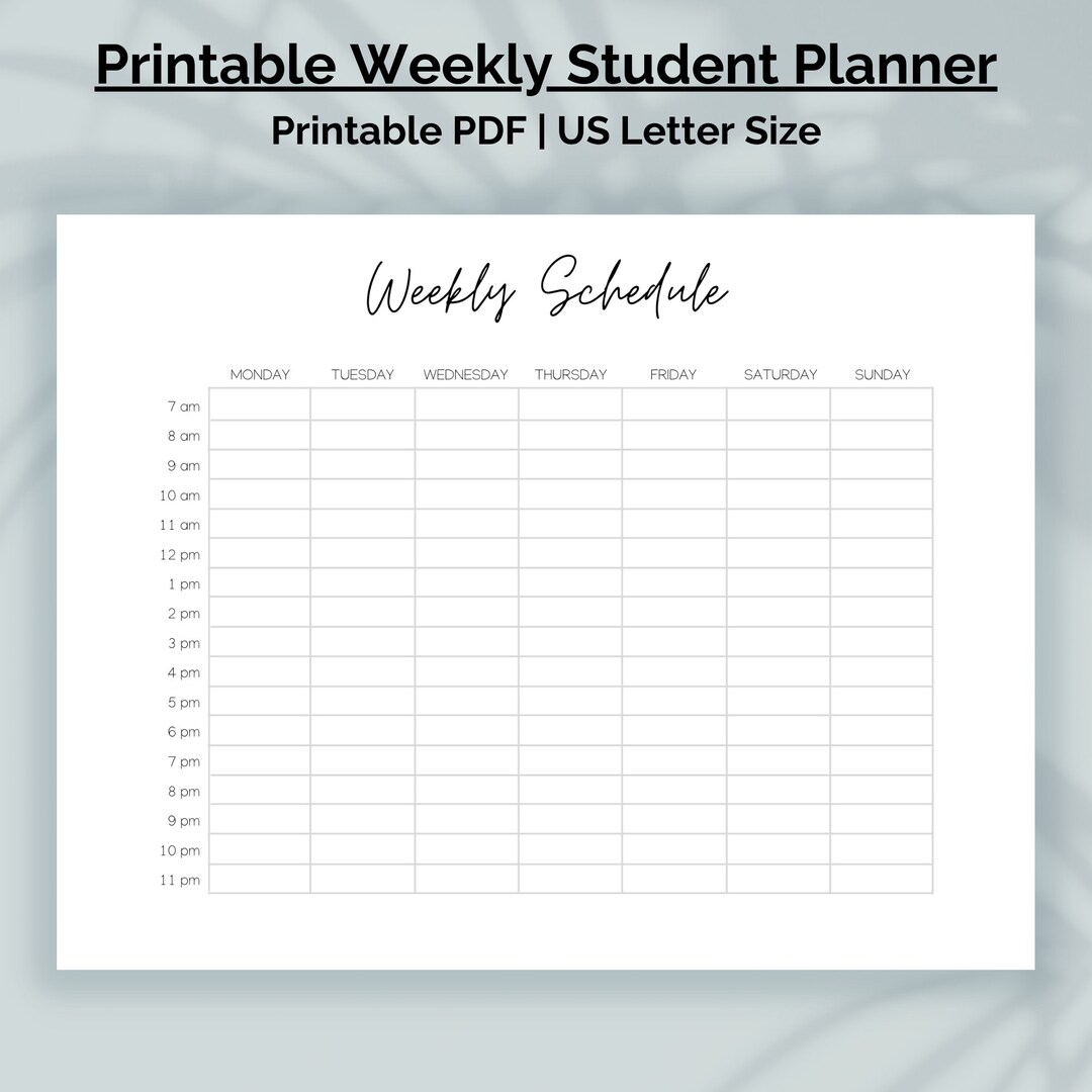 Printable Weekly Student Planner - Organize Study & Tasks - Instant ...