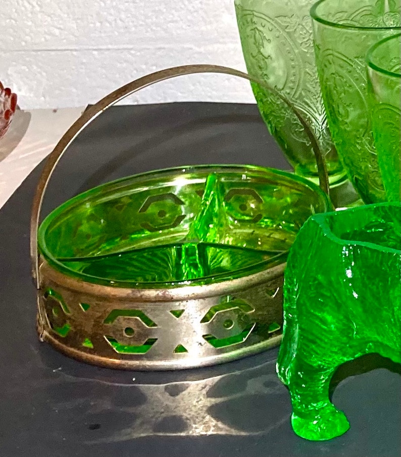 Vintage to Antique Green Uranium Glass in Serving Platter Drinking ...