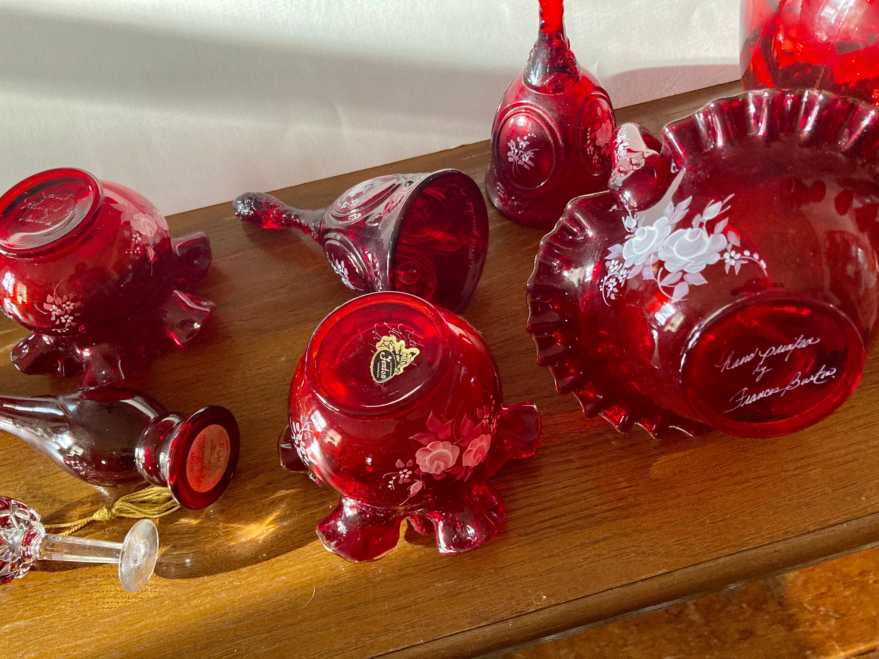Fenton Ruby Red Art Glass Hand Painted & Artist Signed Decanter ...