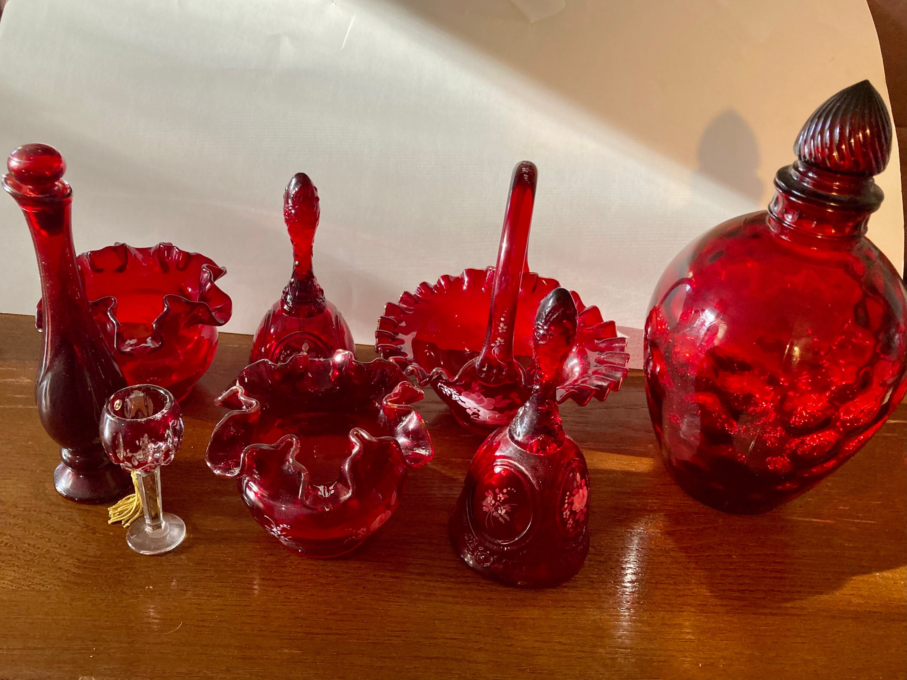 Fenton Ruby Red Art Glass Hand Painted & Artist Signed Decanter ...