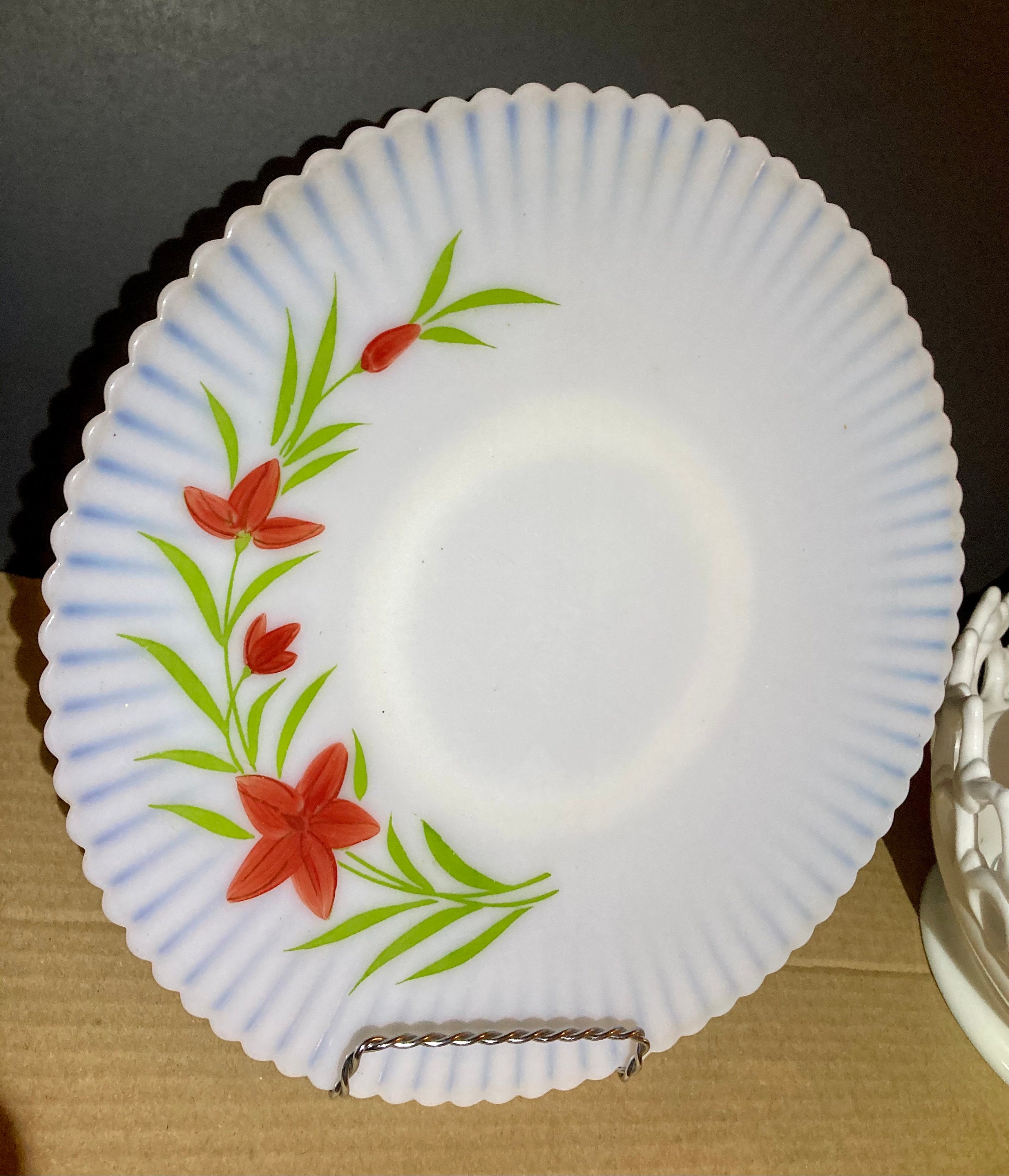 Rare Antique to Vintage Milk Glass in Pink Blue White Platter Plate ...