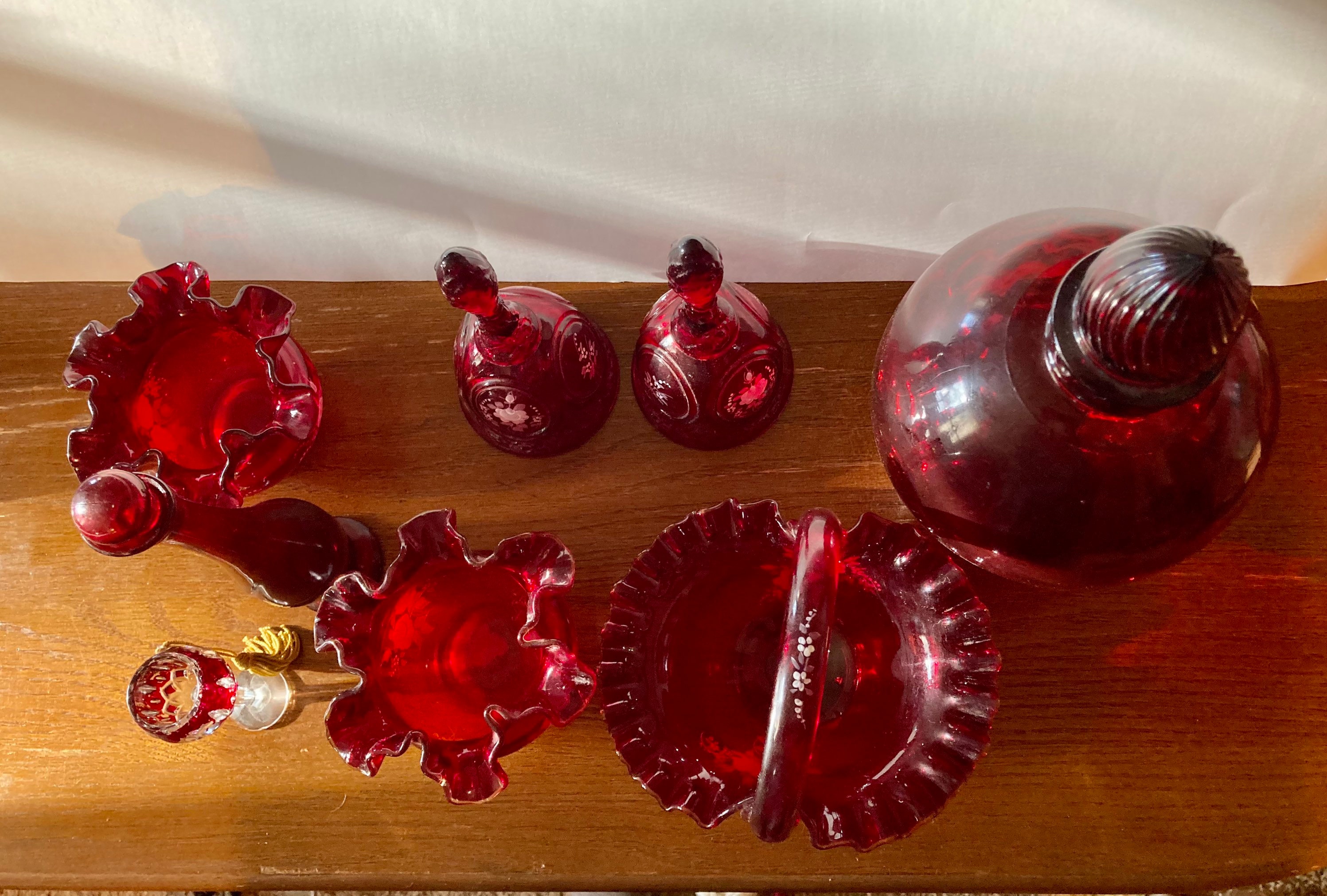 Fenton Ruby Red Art Glass Hand Painted & Artist Signed Decanter ...