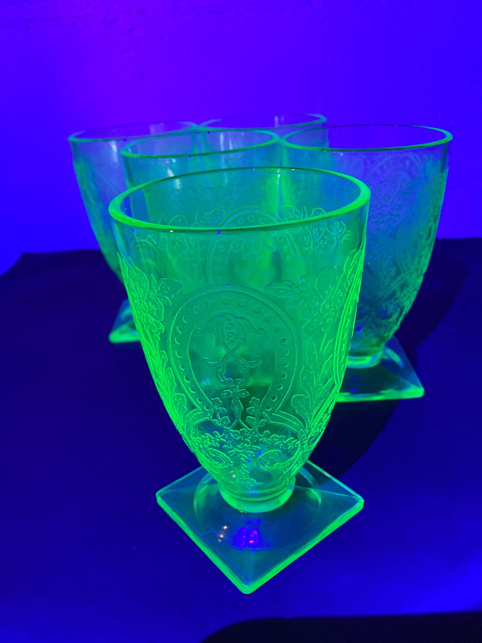 Vintage to Antique Green Uranium Glass in Serving Platter Drinking ...