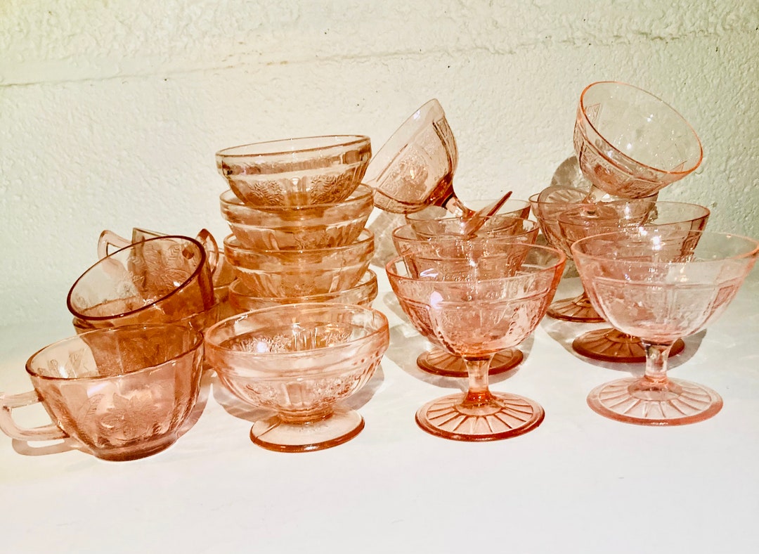 Pink Depression Glass Tea Cups Set Custard Cup Set Wine Glass Set ...