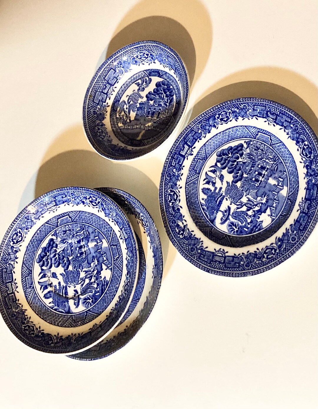 4 Antique English Blue Willow Plates. Royal Venton Ware Plates by John ...