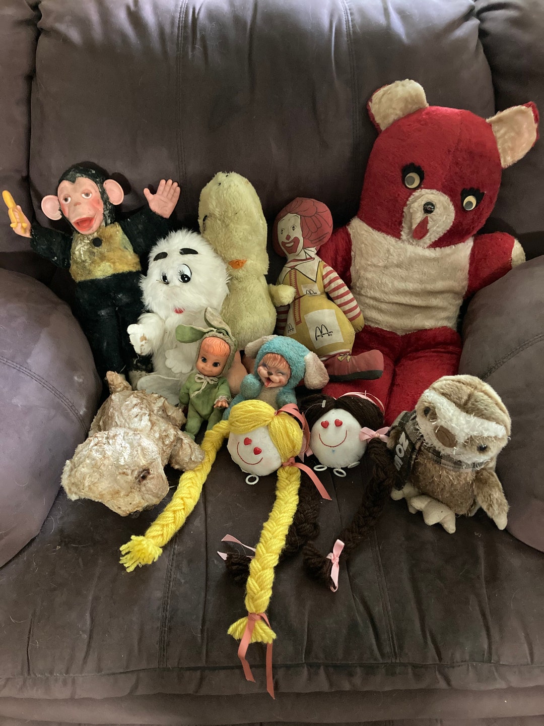 Antique to Vintage Stuffed Animals Teddy Bear Monkey Dolls Each Sold ...