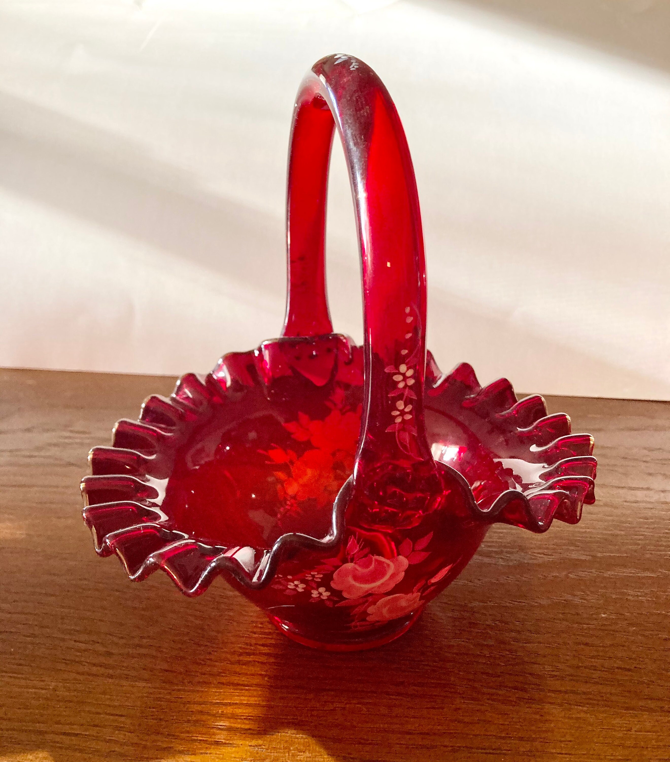 Fenton Ruby Red Art Glass Hand Painted & Artist Signed Decanter ...