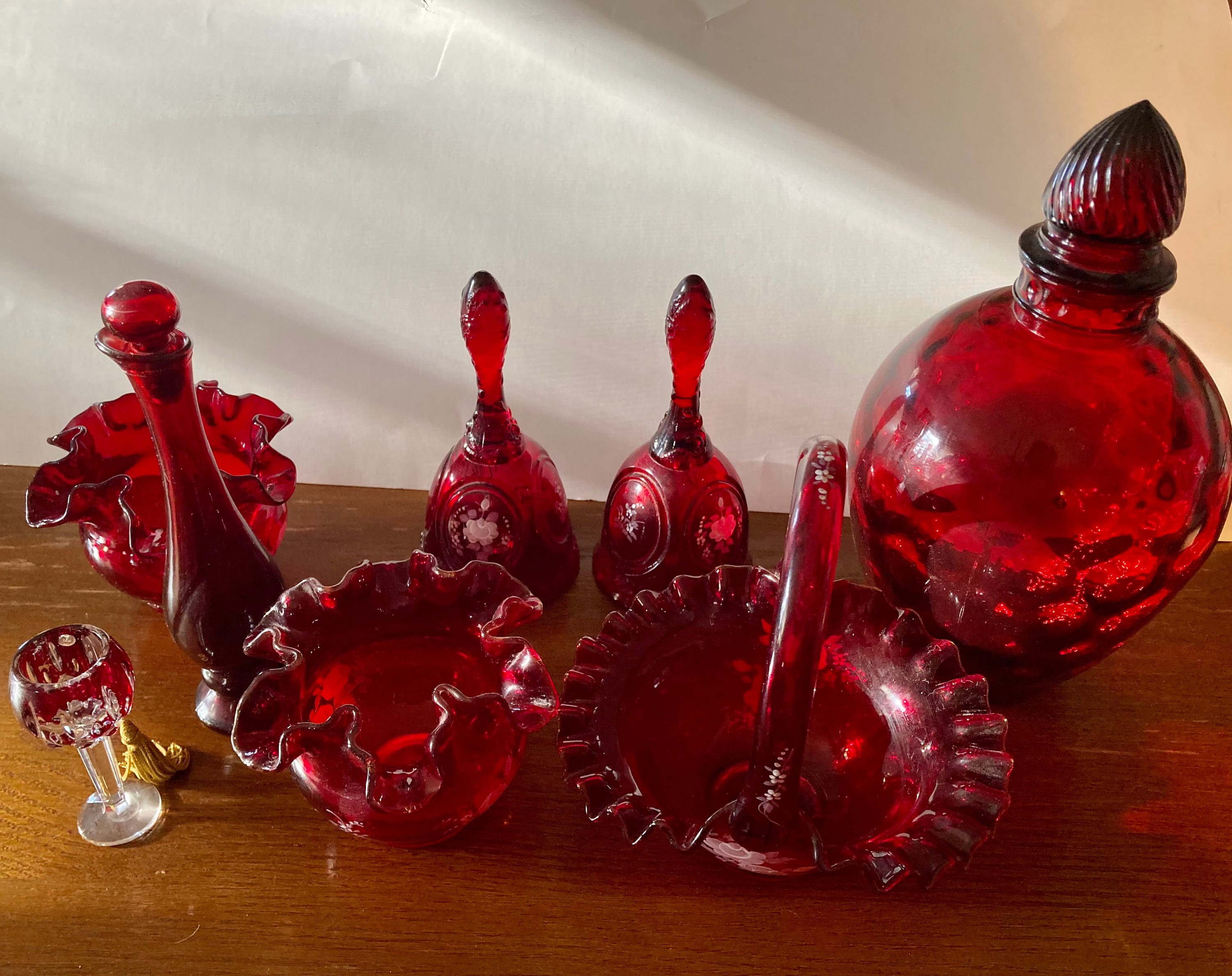 Fenton Ruby Red Art Glass Hand Painted & Artist Signed Decanter ...