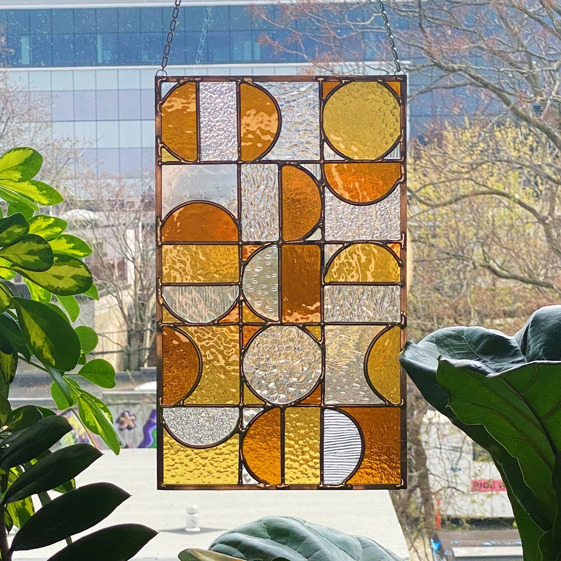 Orange Circles Leaded Stained Glass Panel Etsy