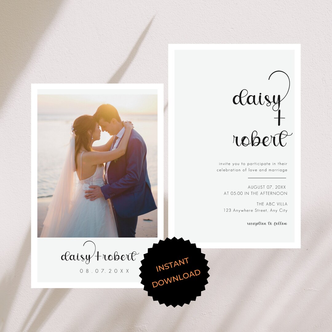 Minimalist Wedding Invite Simple Download Printable Wedding Invite ...