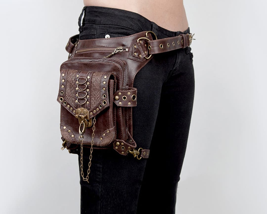 Brown Gothic Steampunk Waist Bag-crossbody Bag-steampunk Leather Bag ...