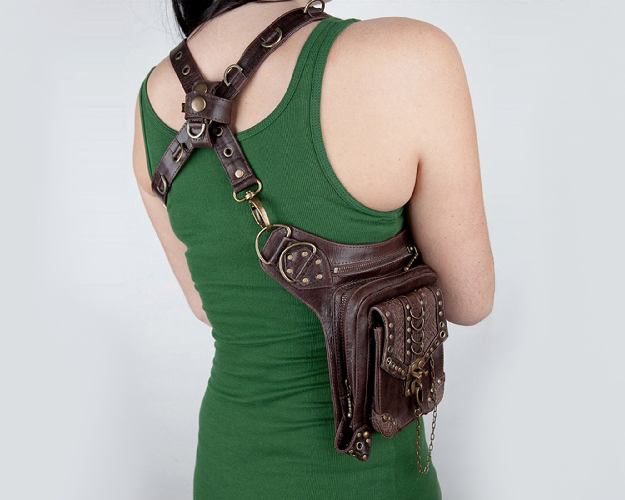 Brown Gothic Steampunk Waist Bag-crossbody Bag-steampunk Leather Bag ...