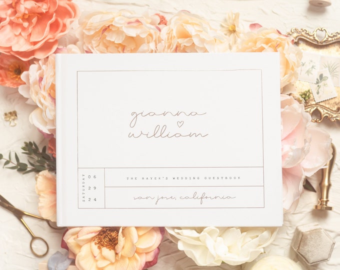 Green Guestbook, Modern Wedding Guest Book , Rose Gold Foil Hardcover ...