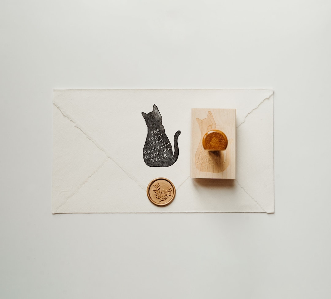 Cat Return Address Stamp, Custom Rubber Stamp, Self-inking Personalized ...