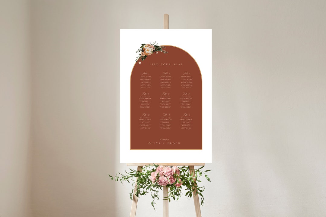 Boho Wedding Seating Chart, Printable Arch Wedding Table Seating Chart ...