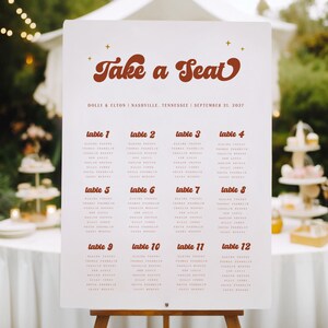 Retro Seating Chart Template, 70s Wedding Seating Plan Sign, Editable ...