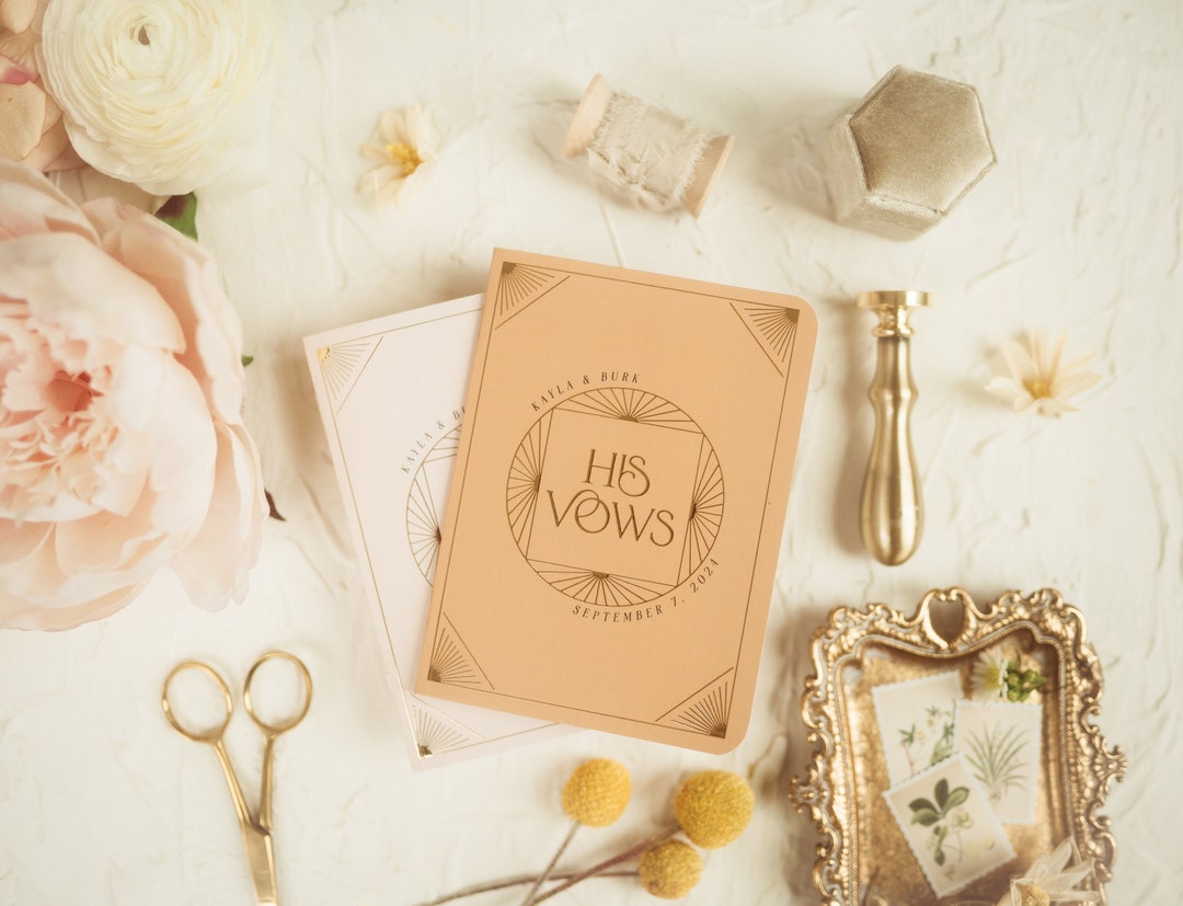 Gold Wedding Vow Booklets Set, Art Deco Wedding, Vintage Wedding ...