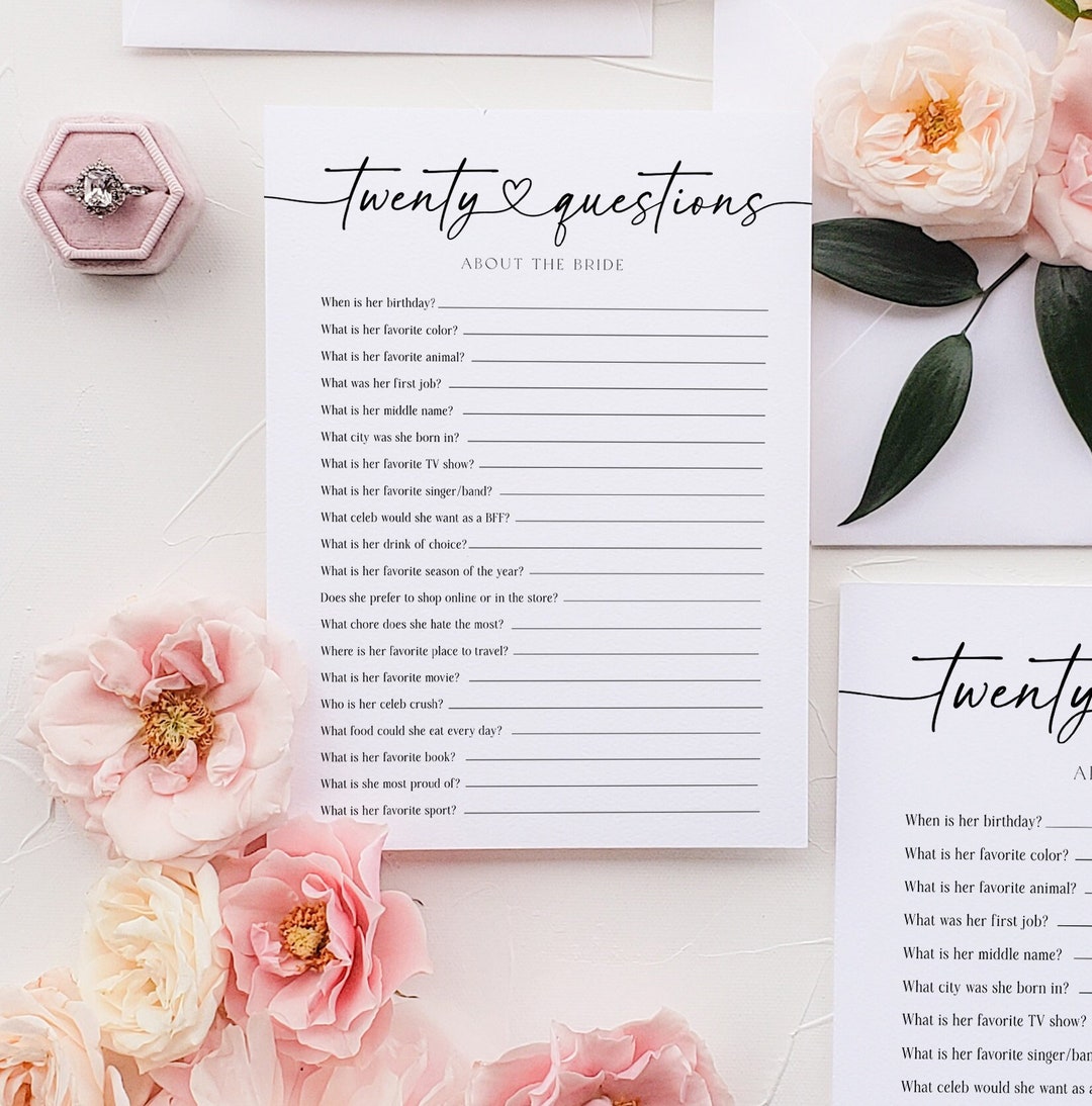 20 Questions About the Bride, Bridal Shower Game, How Well Do You Know ...