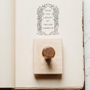 Art Deco Library Stamp, Floral Wildflower Ex Libris Rubber Stamp ...