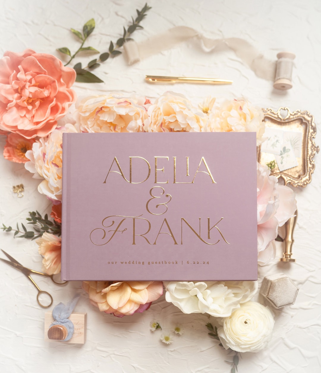 Mauve Custom Wedding Guest Book, Wedding Hardcover Photo Album, Gold ...