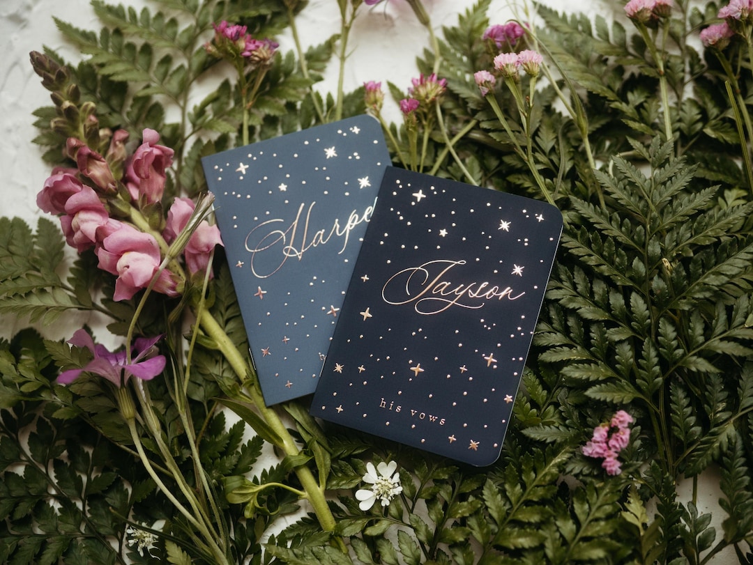 Night Sky Wedding Vow Books Set, Celestial Wedding, Navy Blue His and Hers Vow Books, Custom ...