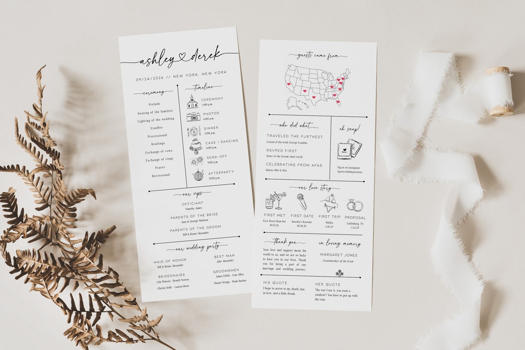 Infographic Wedding Program Template, Elegant Wedding Schedule With ...