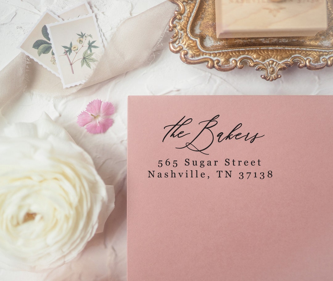 Calligraphy Return Address Stamp, Save the Date Wedding Invitation ...