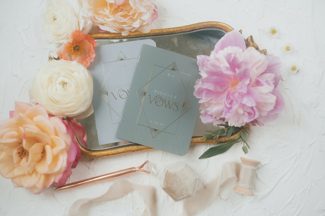 Wedding Vow Booklets Set, Art Deco Personalized Vow Books, Vintage ...