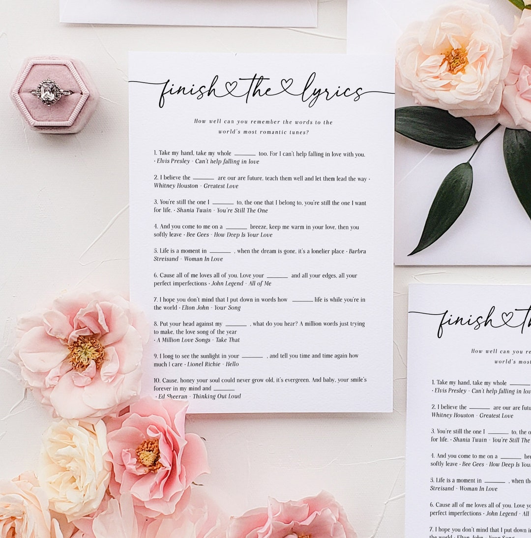 Finish the Lyrics Bridal Shower Game, Music Bachelorette Party Game ...
