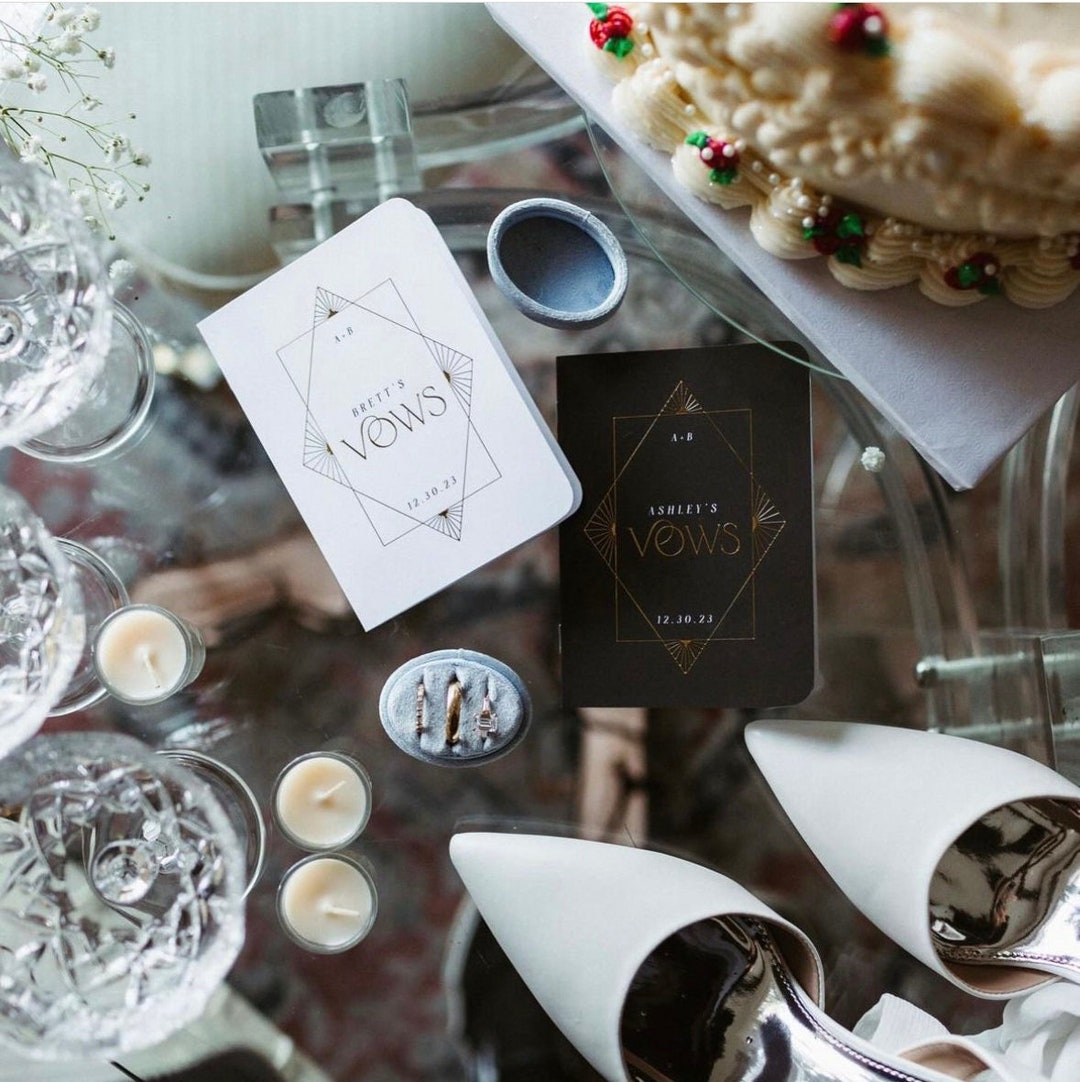 Wedding Vow Booklets Set, Art Deco Personalized Vow Books, Vintage ...