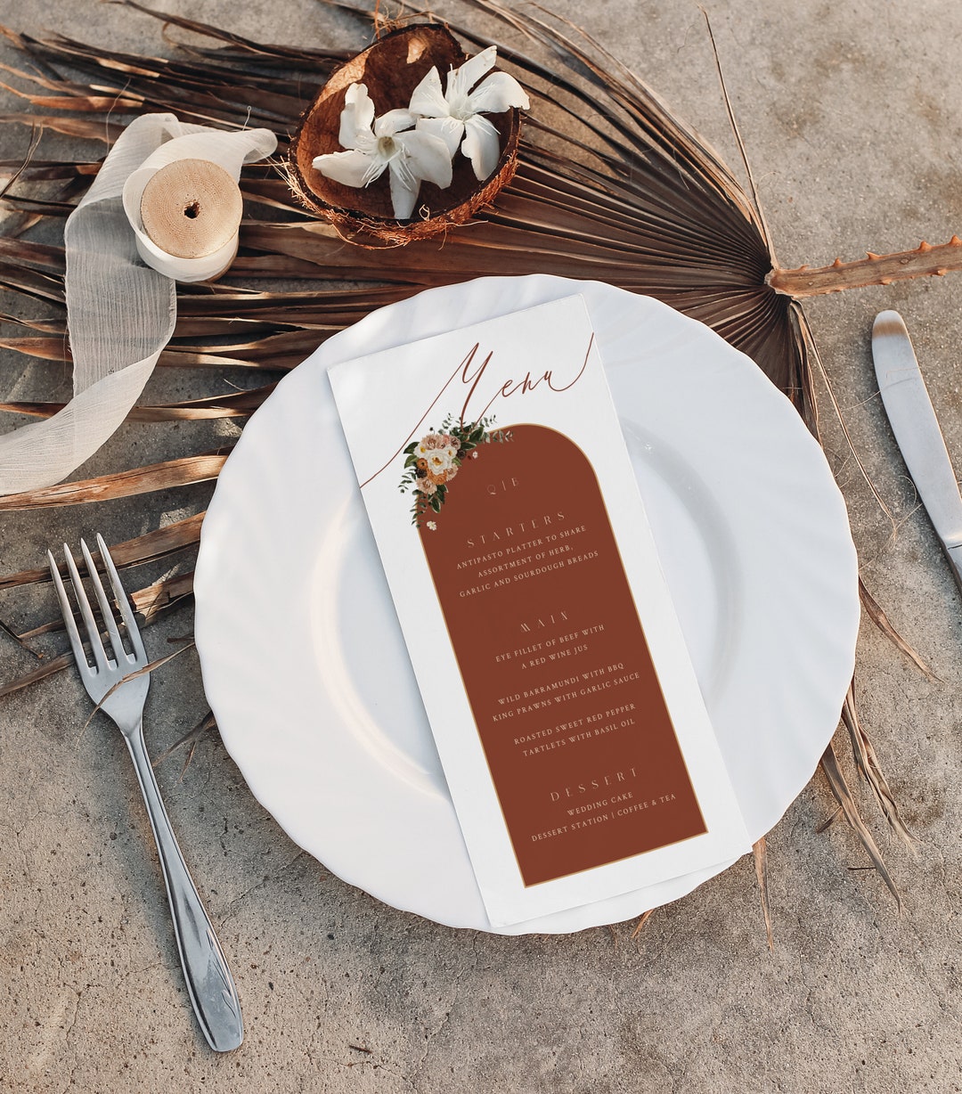 Boho Menu Template, Personalized Wedding Menu, Terracotta Reception ...