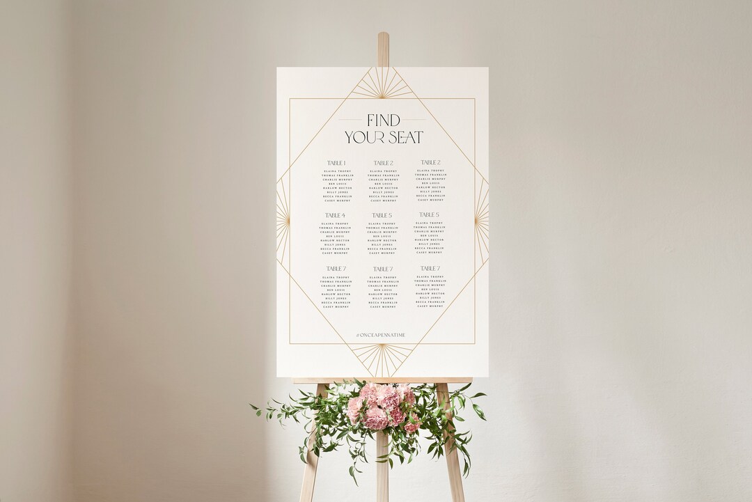 Art Deco Seating Chart Template, Wedding Seating Char, Seating Plan ...