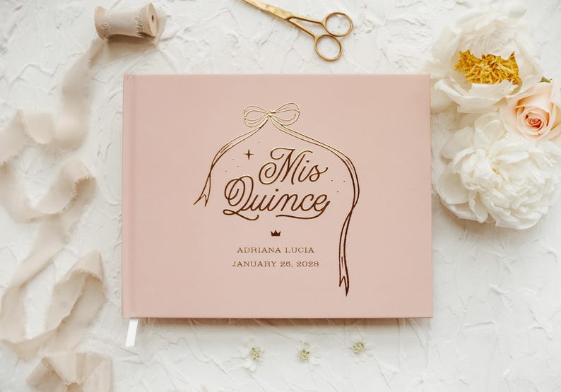 Quinceañera Guest Book With Gold Foil, Custom Mis Quince Sign-in Album ...